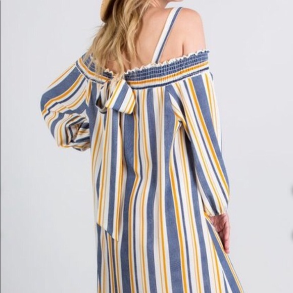 Dresses | Stripped Dress With A Smocking Neckline | Poshmark